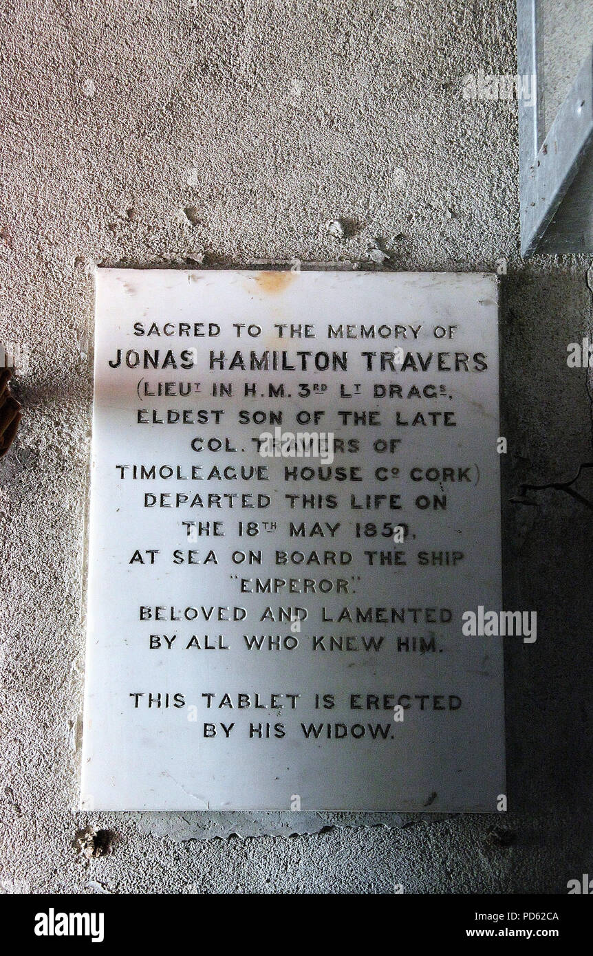 Memorial plaque in The Church of the Ascension at Timoleague Stock ...