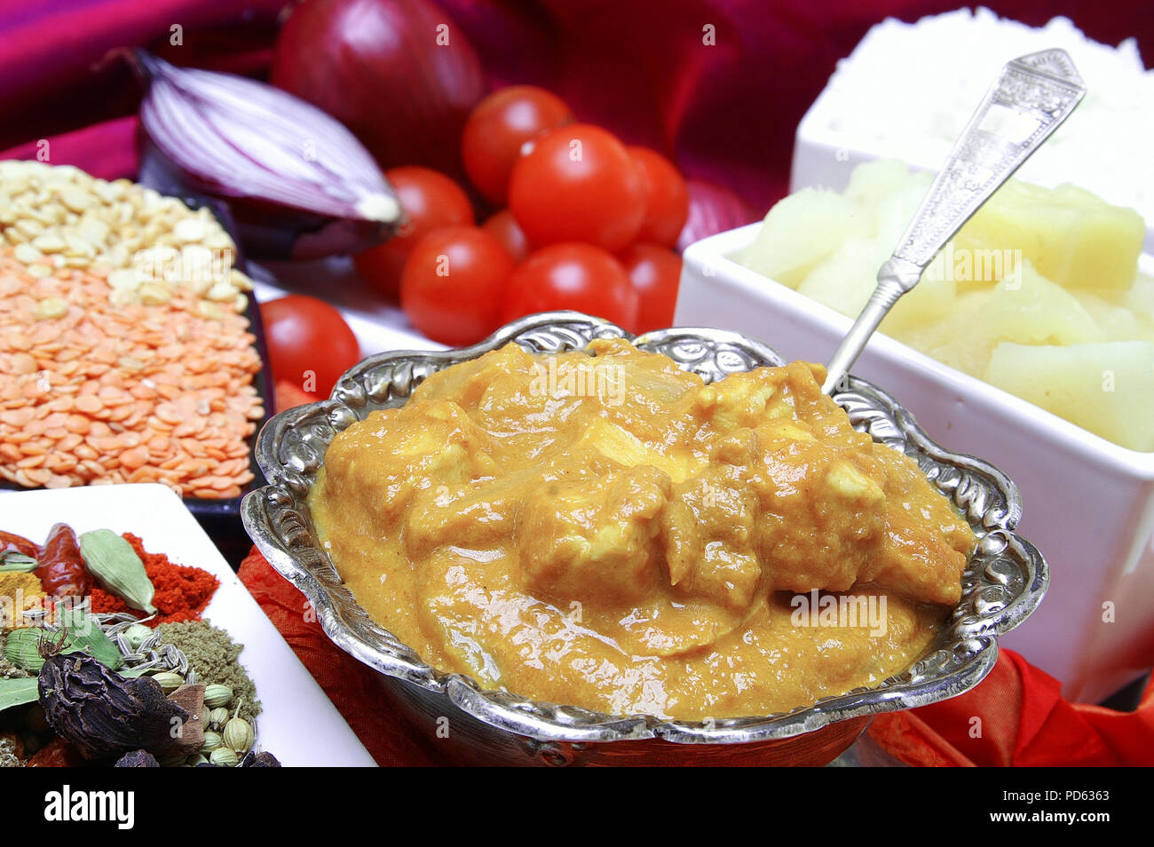 plated traditional indian curry meal Stock Photo - Alamy