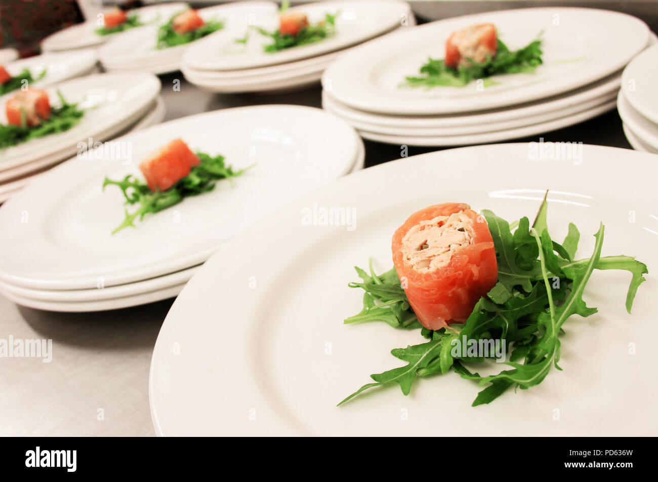 plating salmon appetizer Stock Photo - Alamy