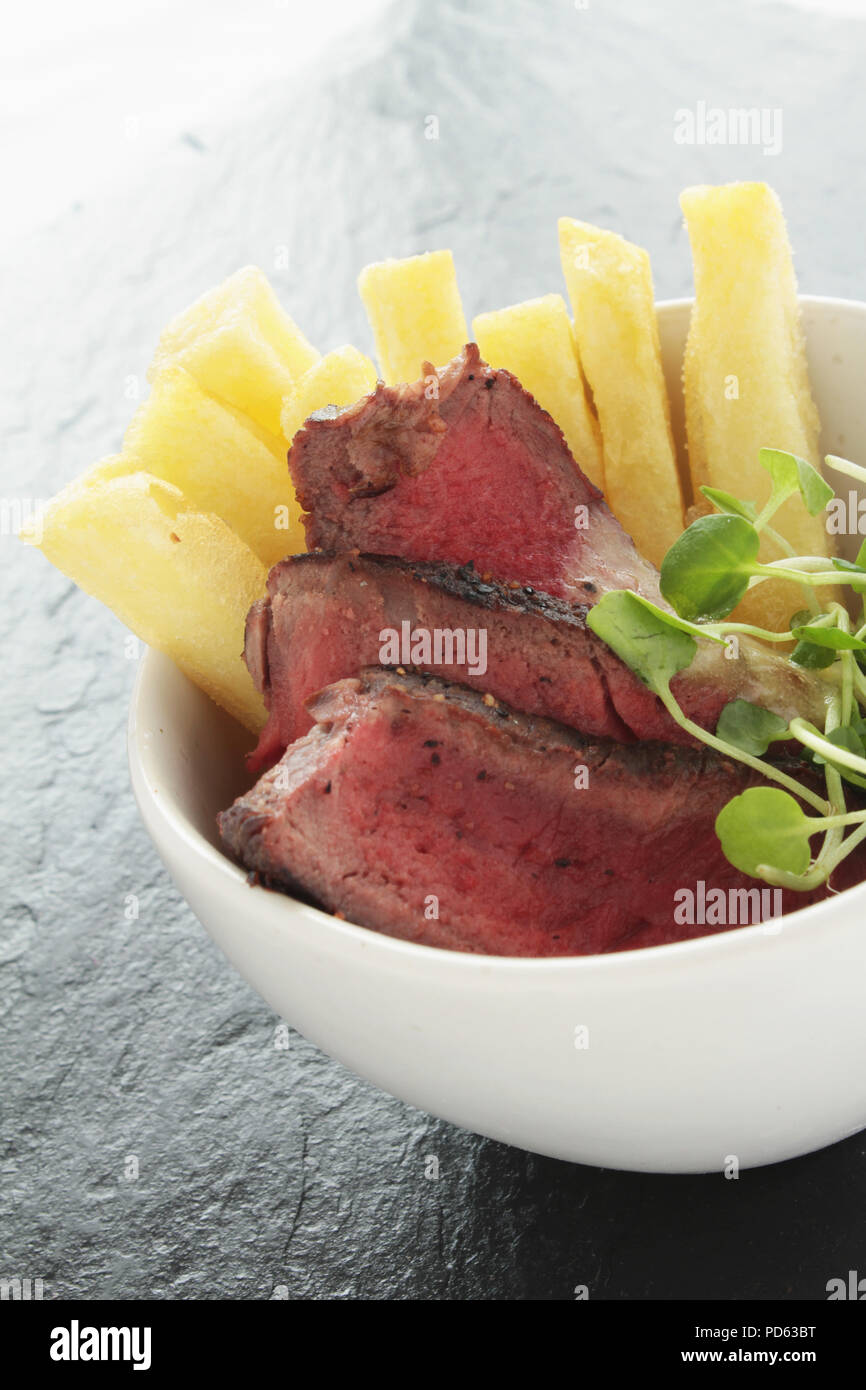 steak and fries finger food Stock Photo - Alamy