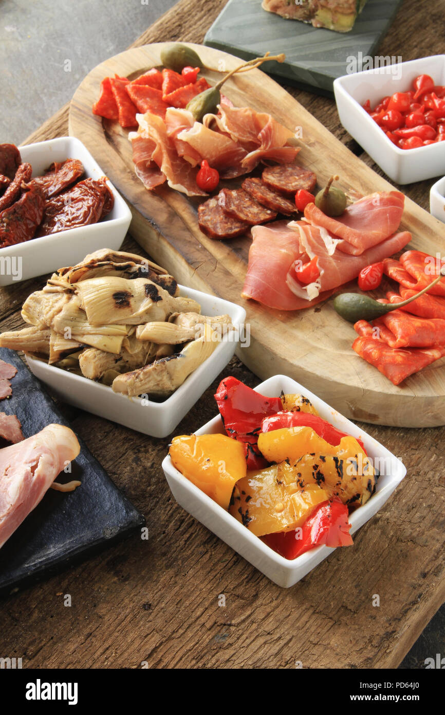 healthy finger food antipasta tapas selection Stock Photo - Alamy