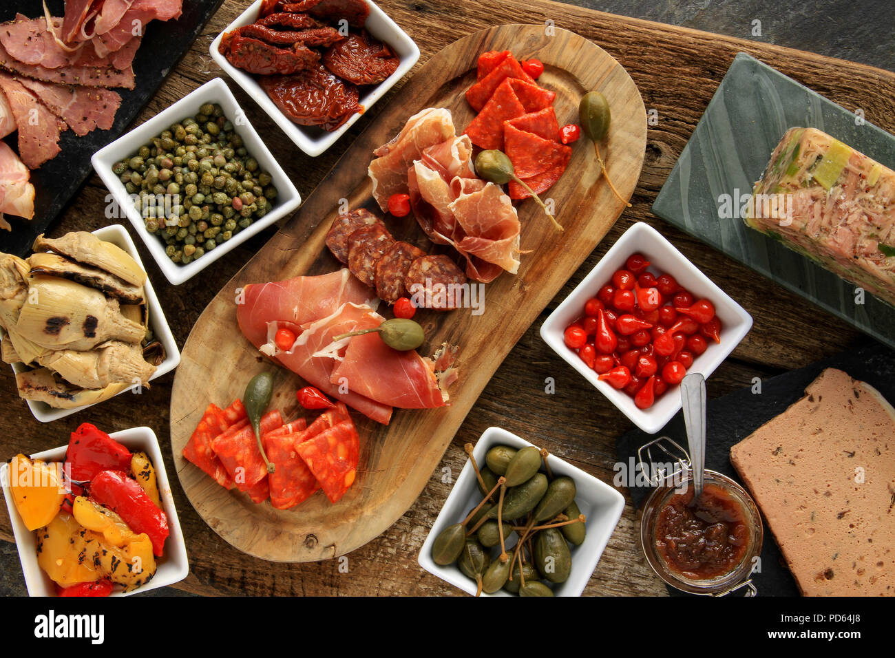 healthy finger food antipasta tapas selection Stock Photo - Alamy