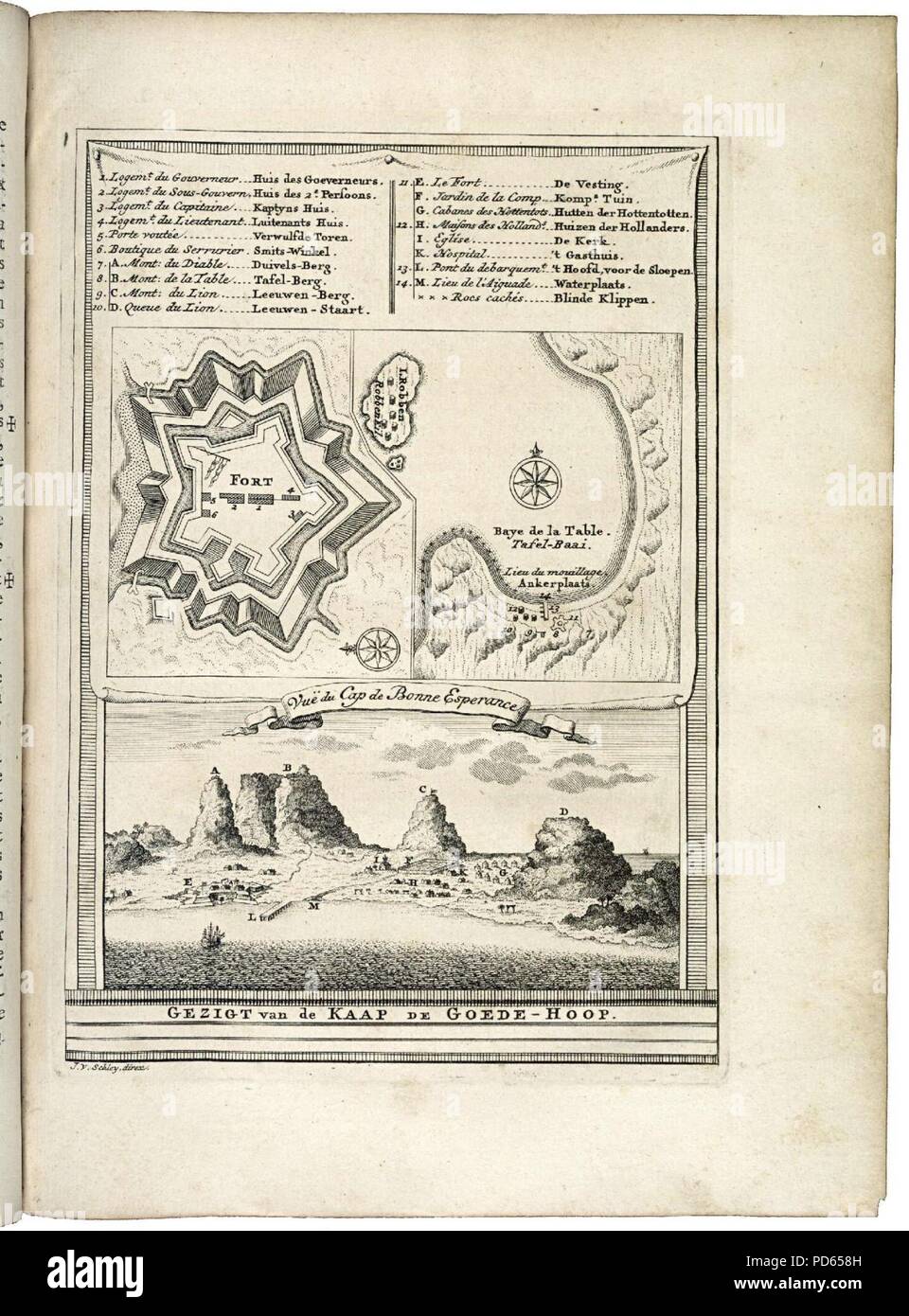View of Table Bay featuring a map of the bay and the fort Stock Photo ...