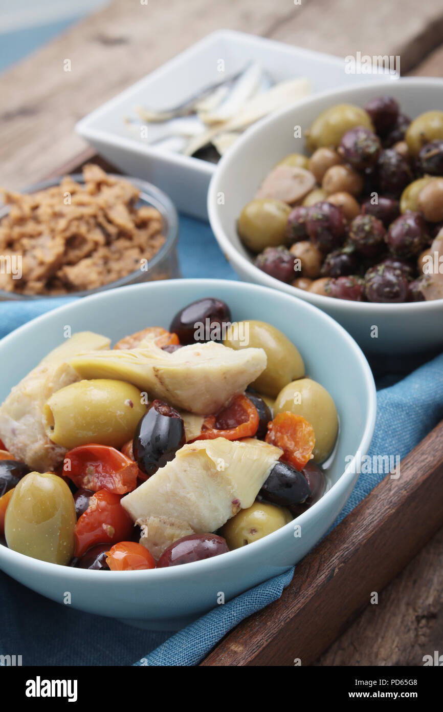 healthy finger food antipasta tapas selection Stock Photo - Alamy