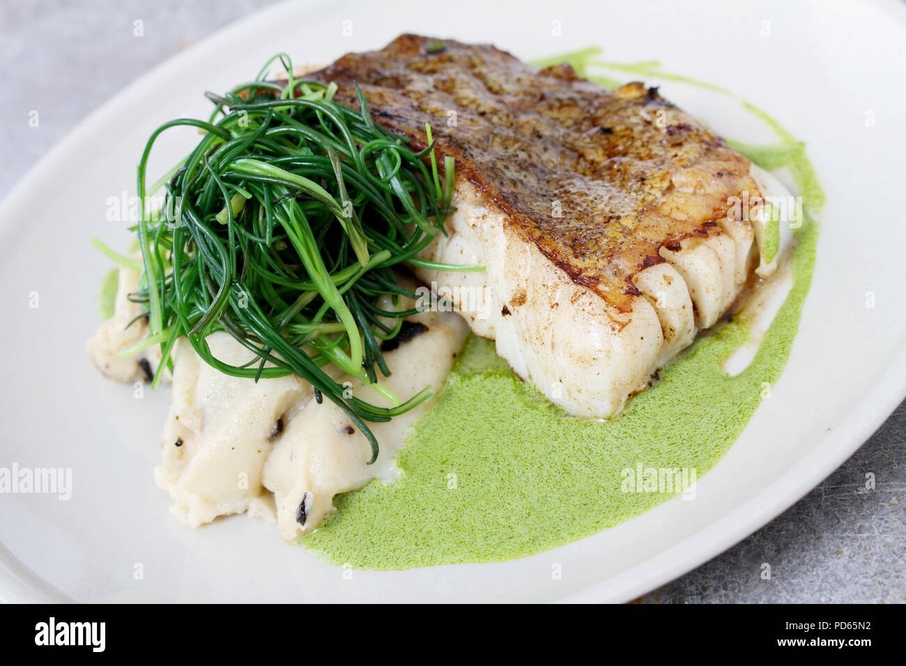 Plated cod loin meal hi-res stock photography and images - Alamy
