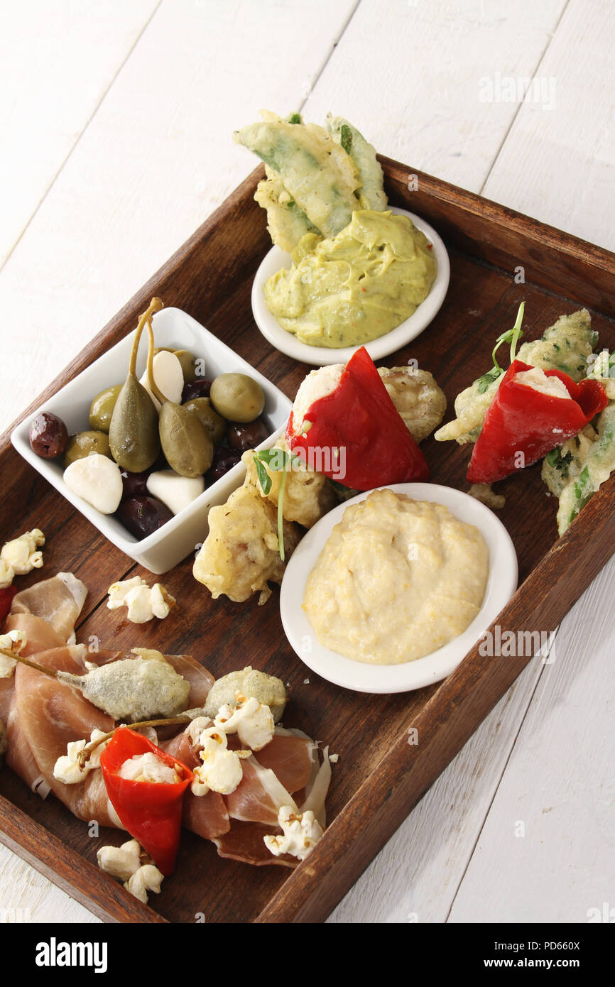 healthy finger food antipasta tapas selection Stock Photo - Alamy