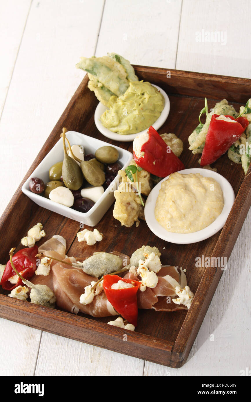 healthy finger food antipasta tapas selection Stock Photo - Alamy