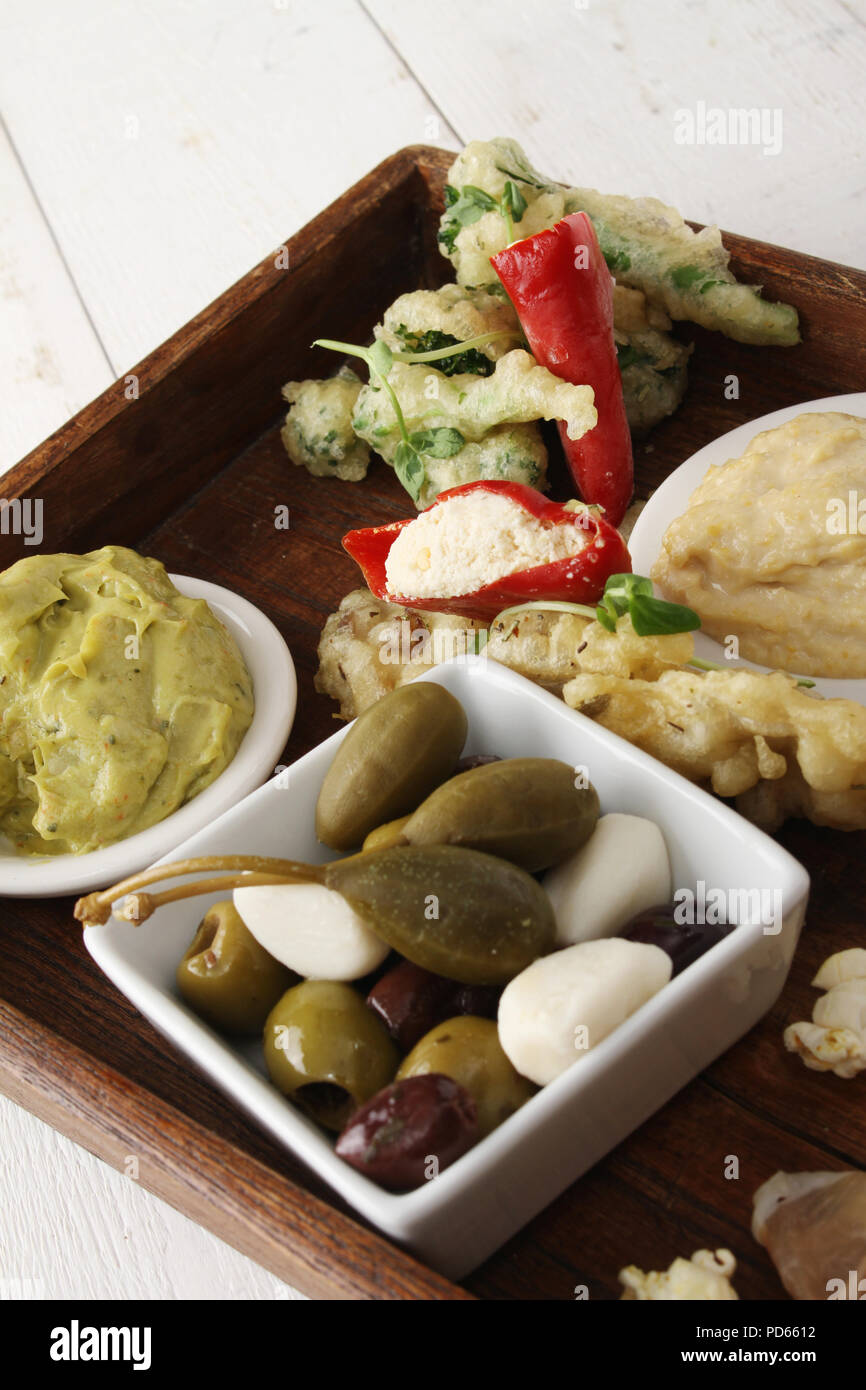 healthy finger food antipasta tapas selection Stock Photo - Alamy