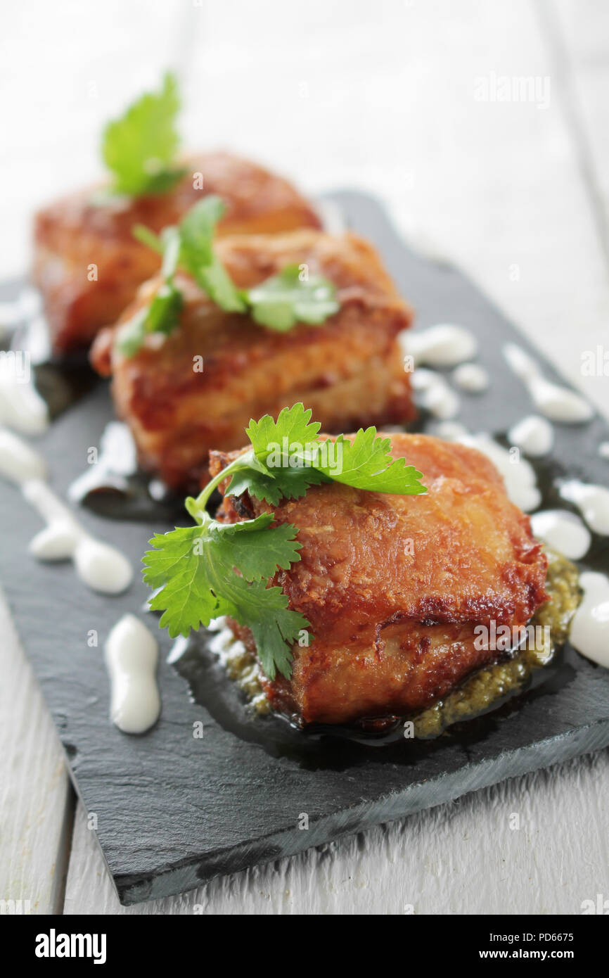 pork belly canape bites Stock Photo - Alamy