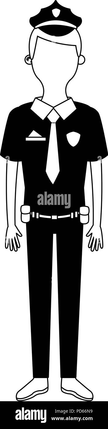 Police officer cartoon faceless in black and white Stock Vector Image ...