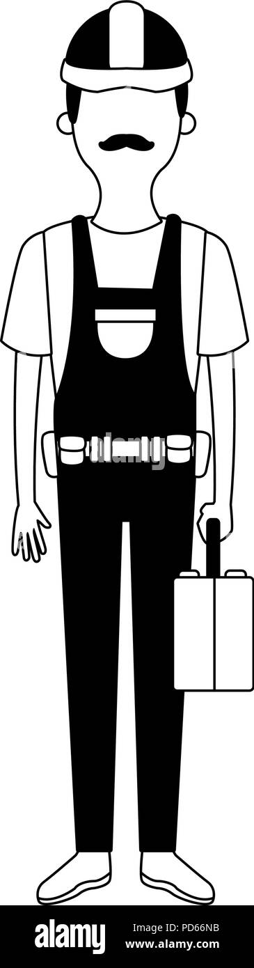 Construction worker cartoon faceless in black and white Stock Vector ...