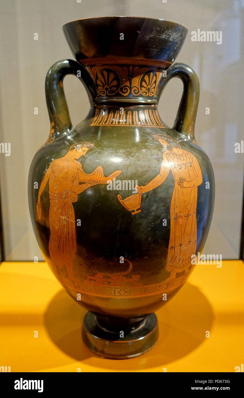 Amphora with offering scene, red figure, Nola, 430-420 BC, ceramic ...