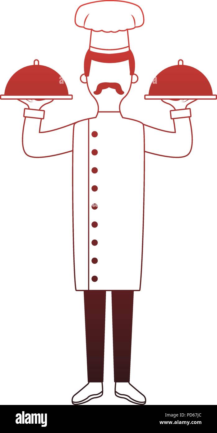 Male chef holding dishes faceless red lines Stock Vector Image & Art ...