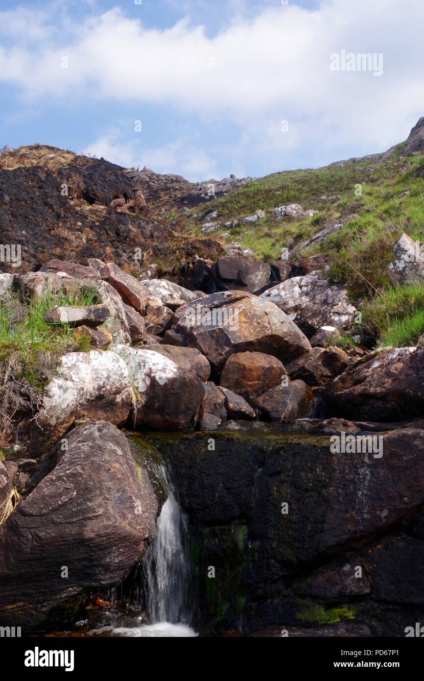 Mountain Burn flowing down to Loch Diabaigas Airde across Torridonian ...