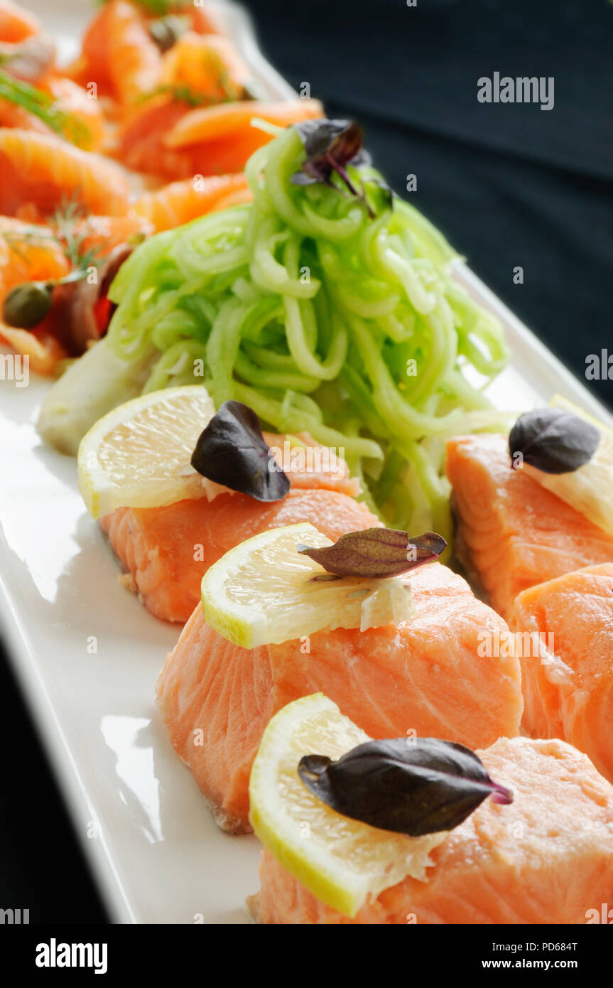 salmon buffet food Stock Photo - Alamy