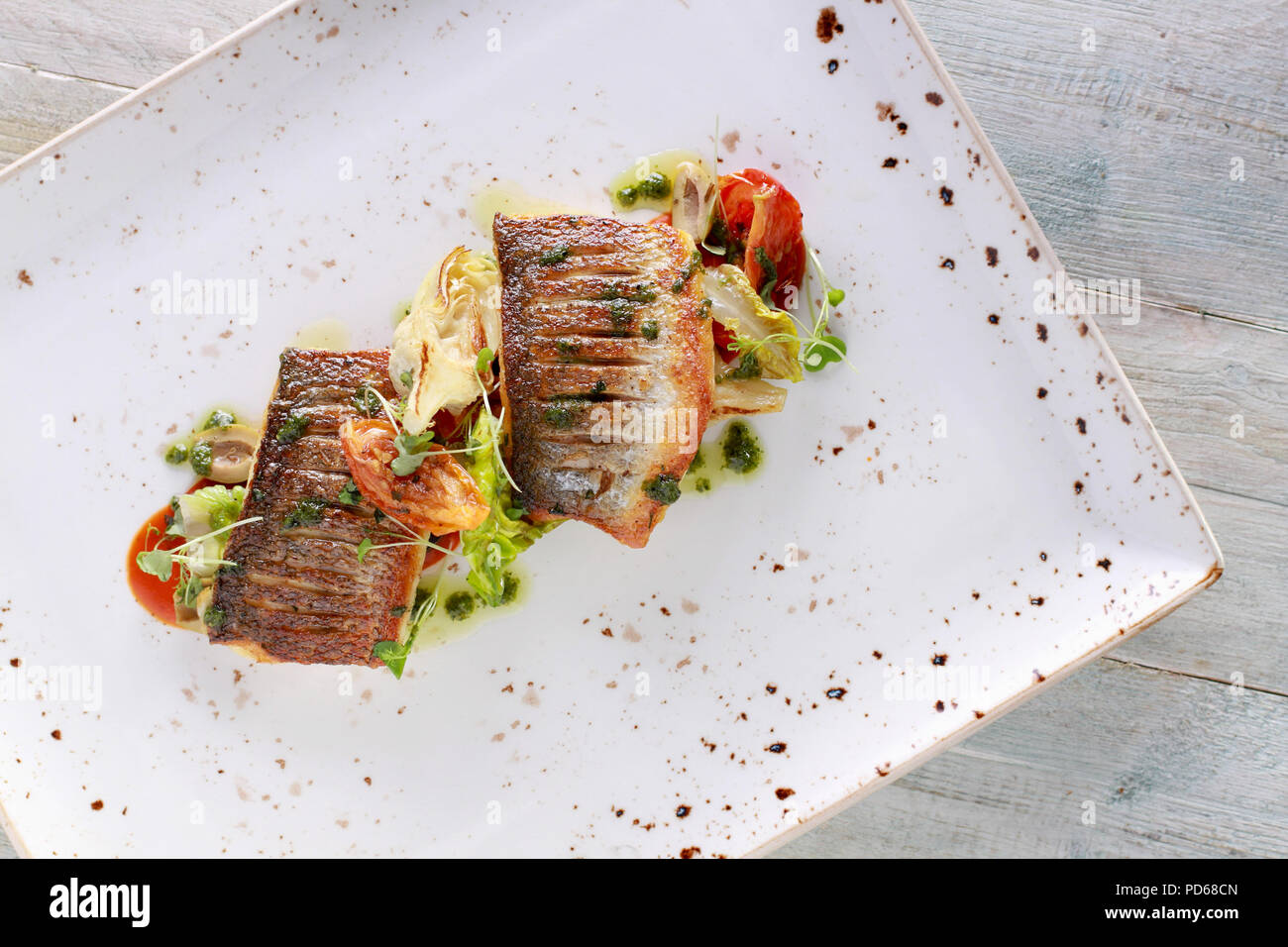 Plated sea bass meal hi-res stock photography and images - Alamy