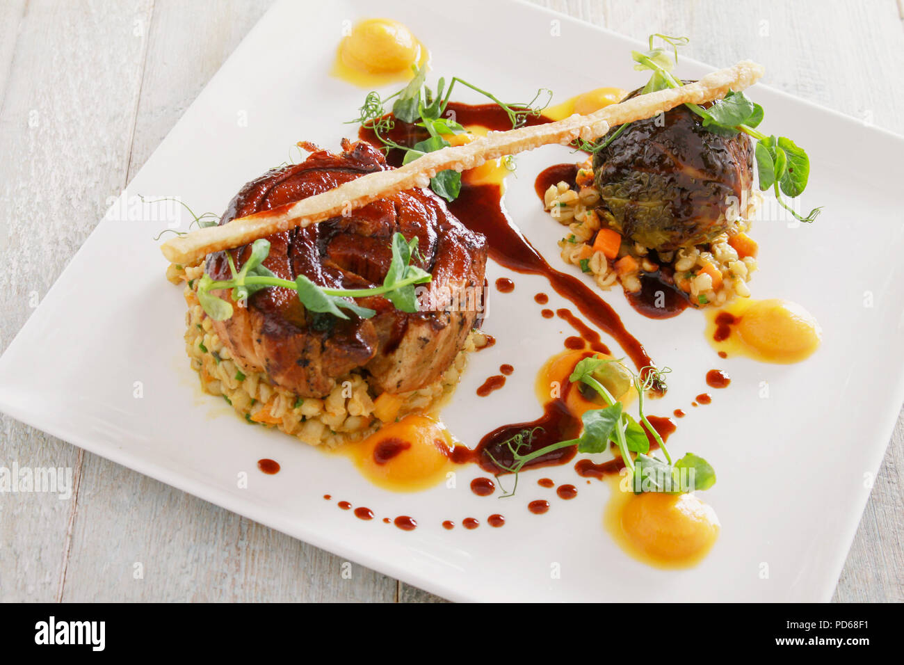 plated pork meal Stock Photo - Alamy
