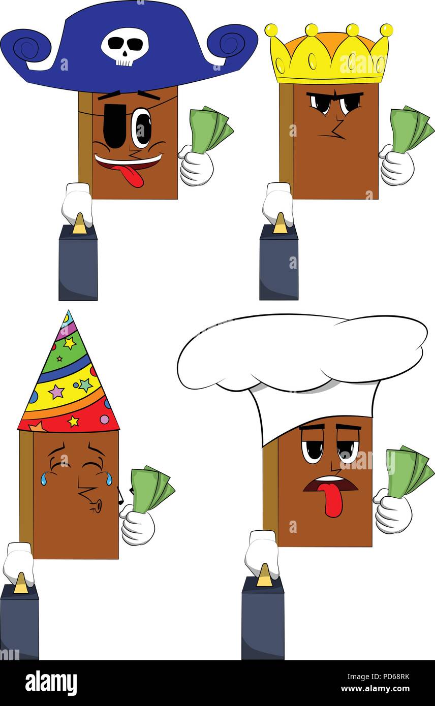 Books boss with suitcase or bag holding or showing money bills. Cartoon ...