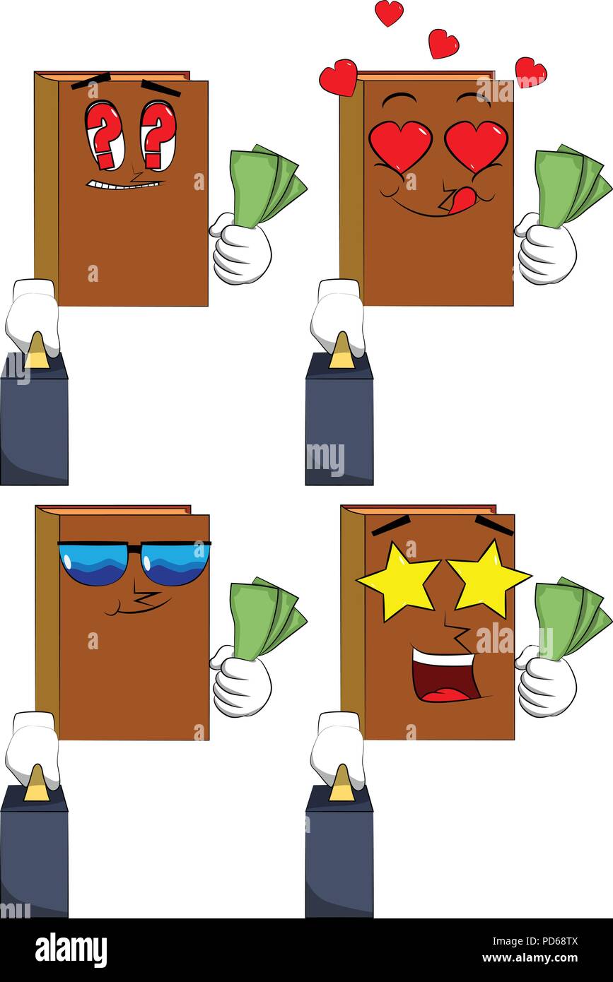 Books boss with suitcase or bag holding or showing money bills. Cartoon ...