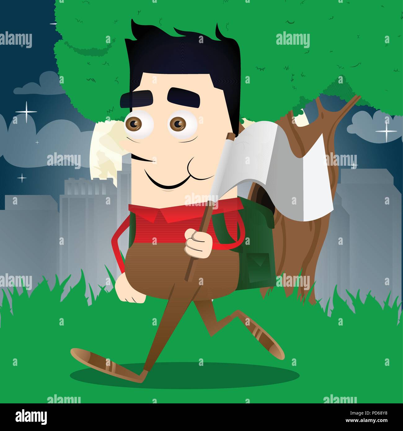 Schoolboy holds white flag of surrender. Vector cartoon character ...