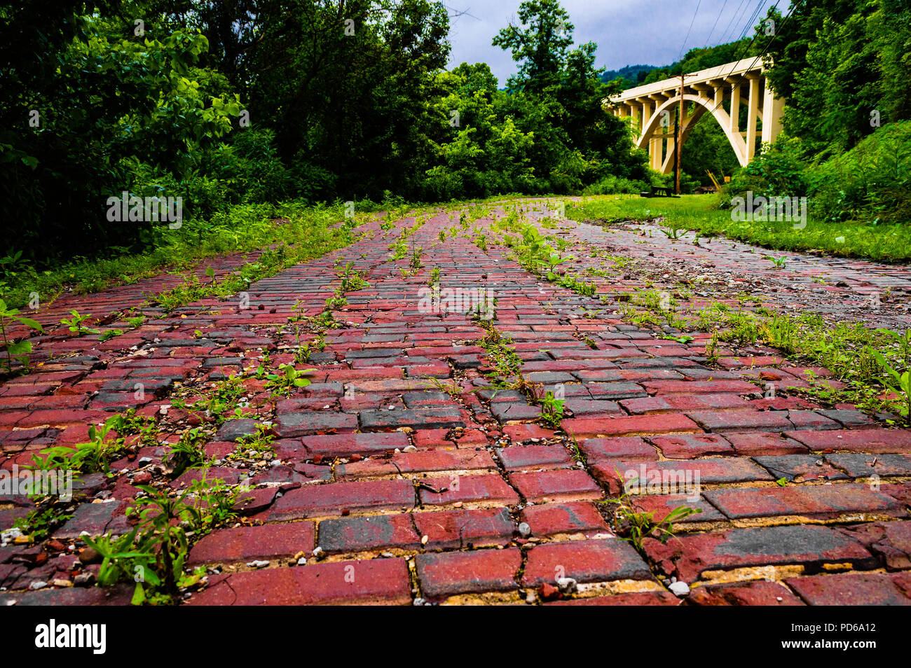 An old brick road, bridge turned into a park in Blaine OH Stock Photo ...