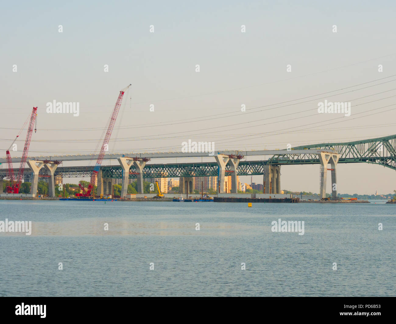 Major bridge construction site at the golden hour, Montreal, quebec ...