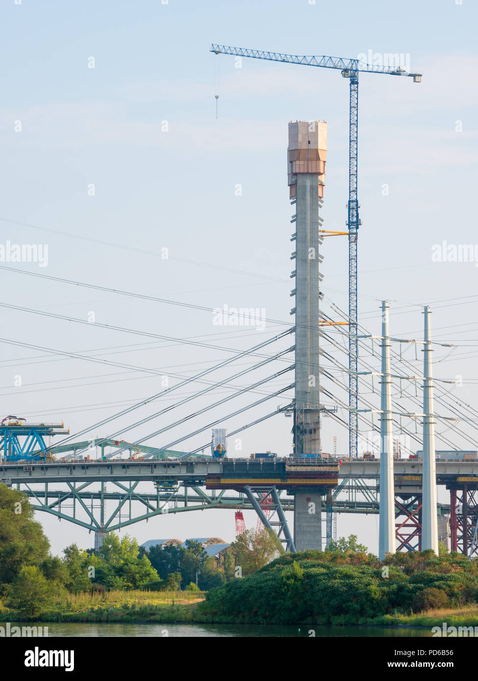 Major bridge construction site at the golden hour, Montreal, quebec ...