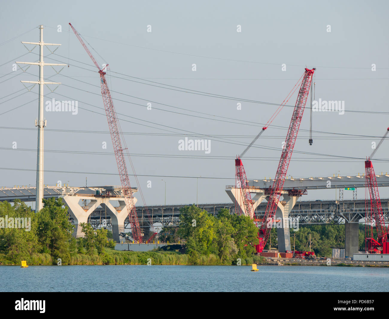 Major bridge construction site at the golden hour, Montreal, quebec ...