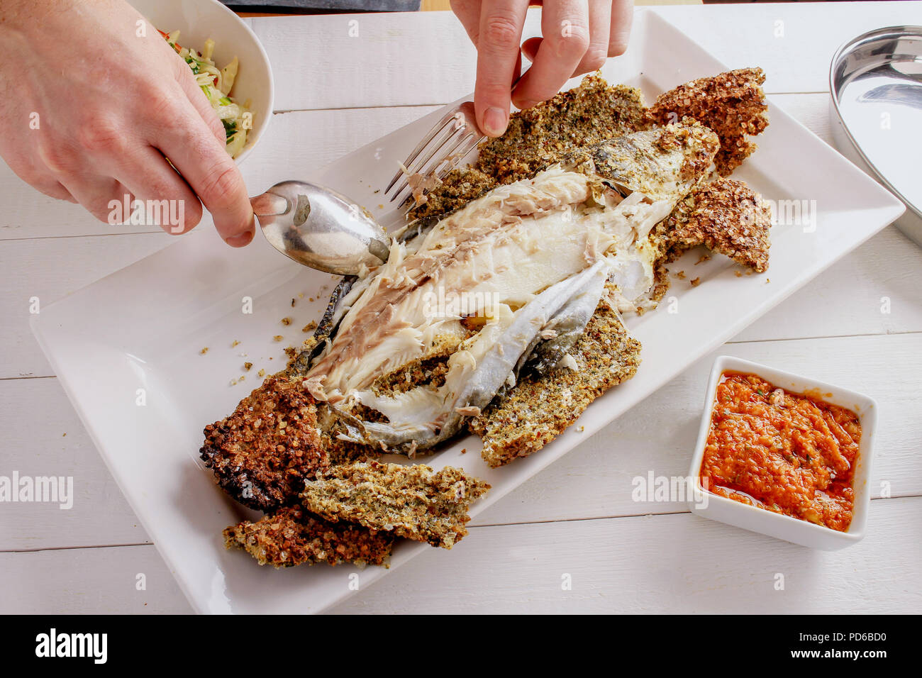 fresh salt baked fish Stock Photo - Alamy