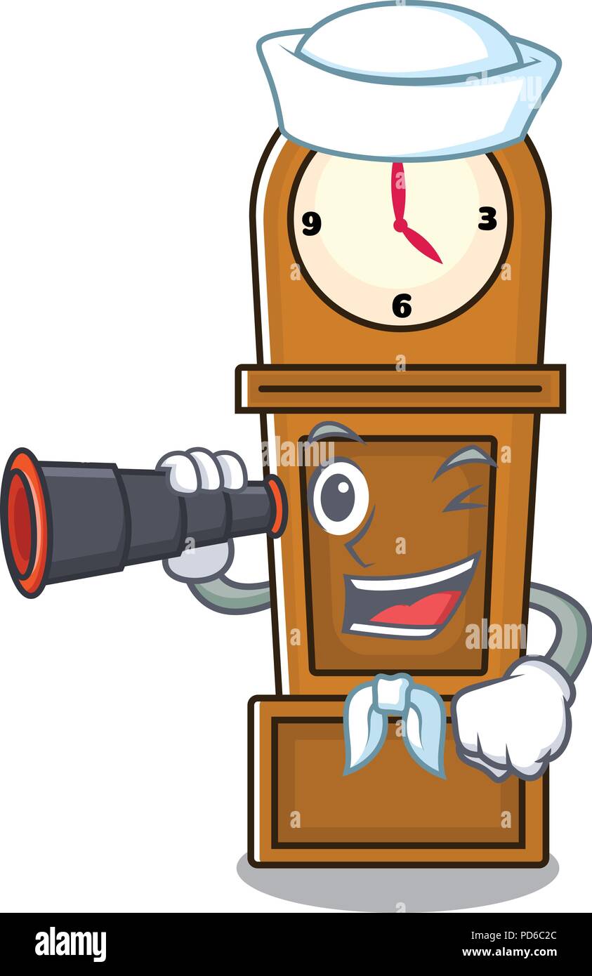 Sailor with binocular grandfather clock mascot cartoon Stock Vector ...