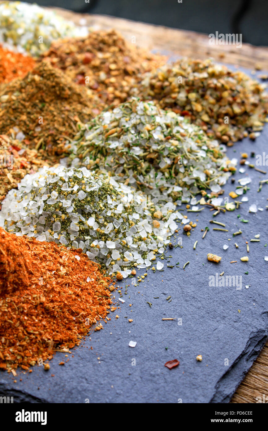 mixed flavoured salts Stock Photo - Alamy