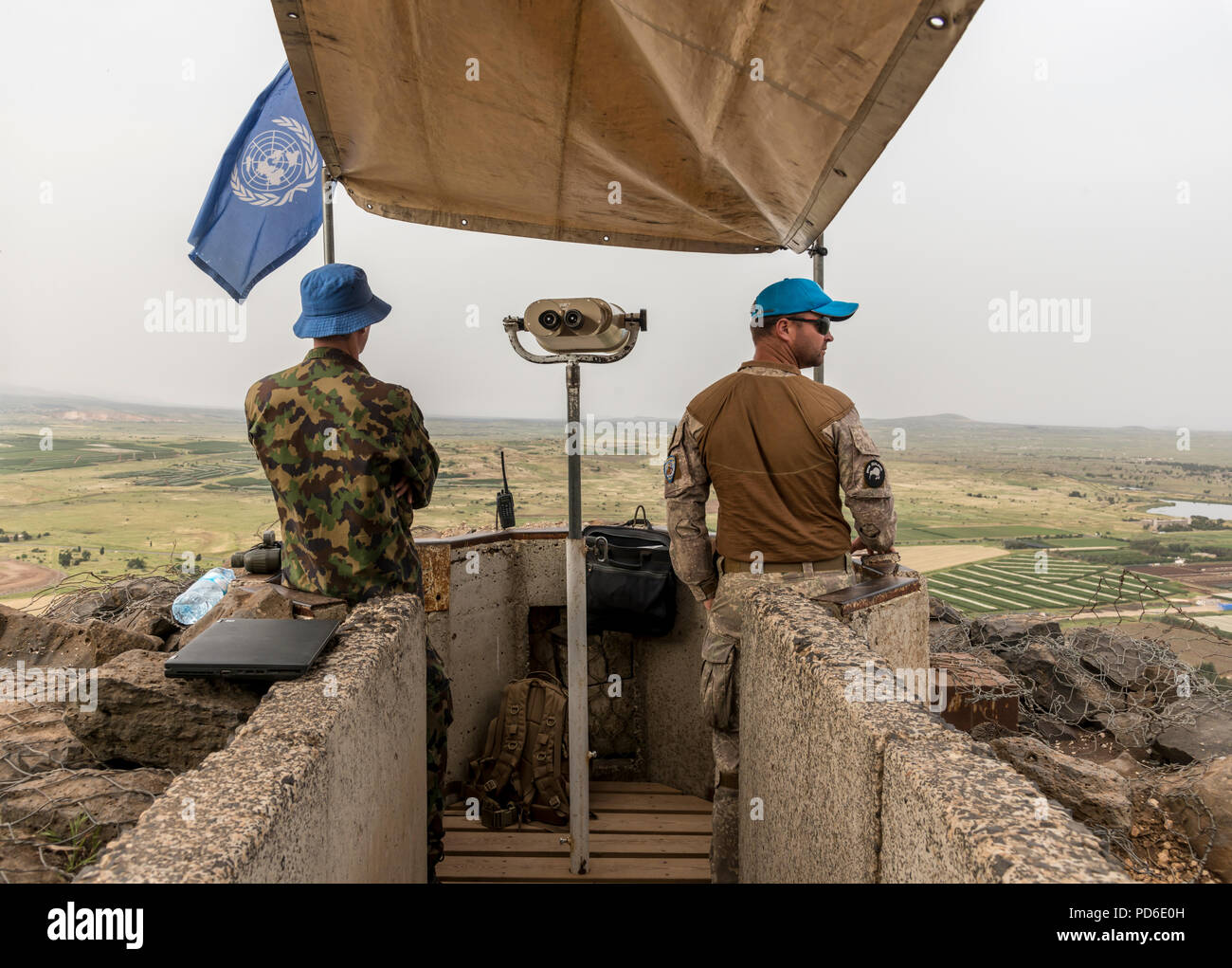 Golan Heights, Israel - May 6, 2018 : UN observers in the Israeli ...
