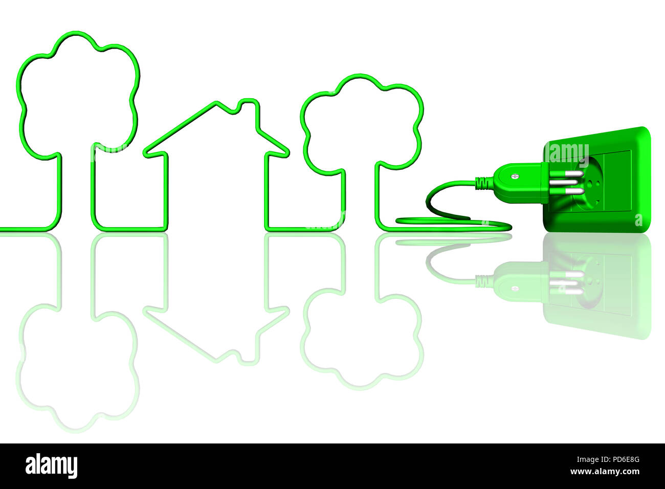 3D illustration. Plug and socket green. Ecology and energy saving Stock ...