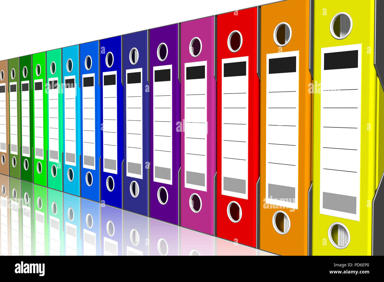 3D illustration. Series of folders of various colors wallets for ...