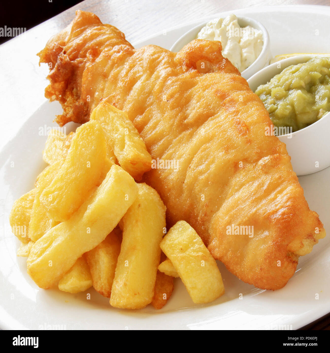 traditional british battered fish and chips Stock Photo - Alamy
