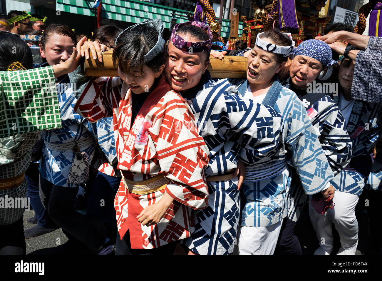 Japan, Honshu island, Kanto, Tokyo, the Kanda Matsuri, women carrying a ...