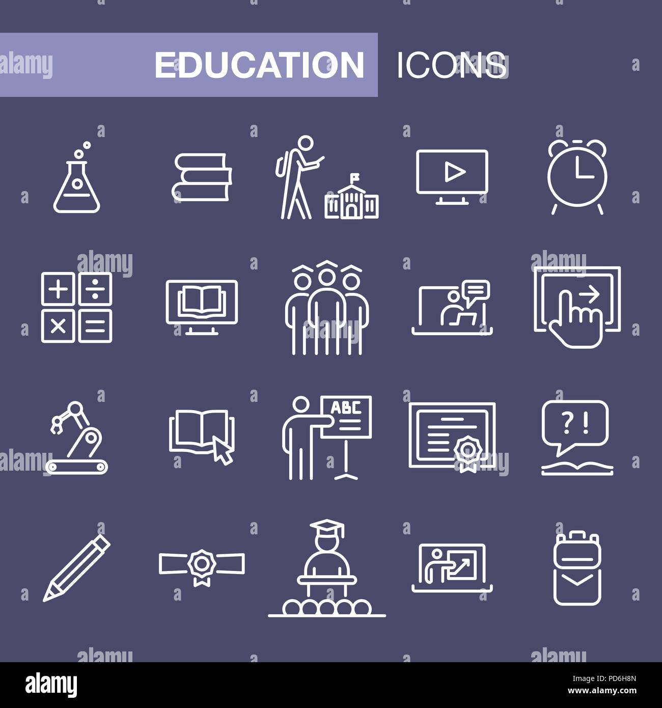 Education icons set simple flat style outline illustration Stock Vector ...