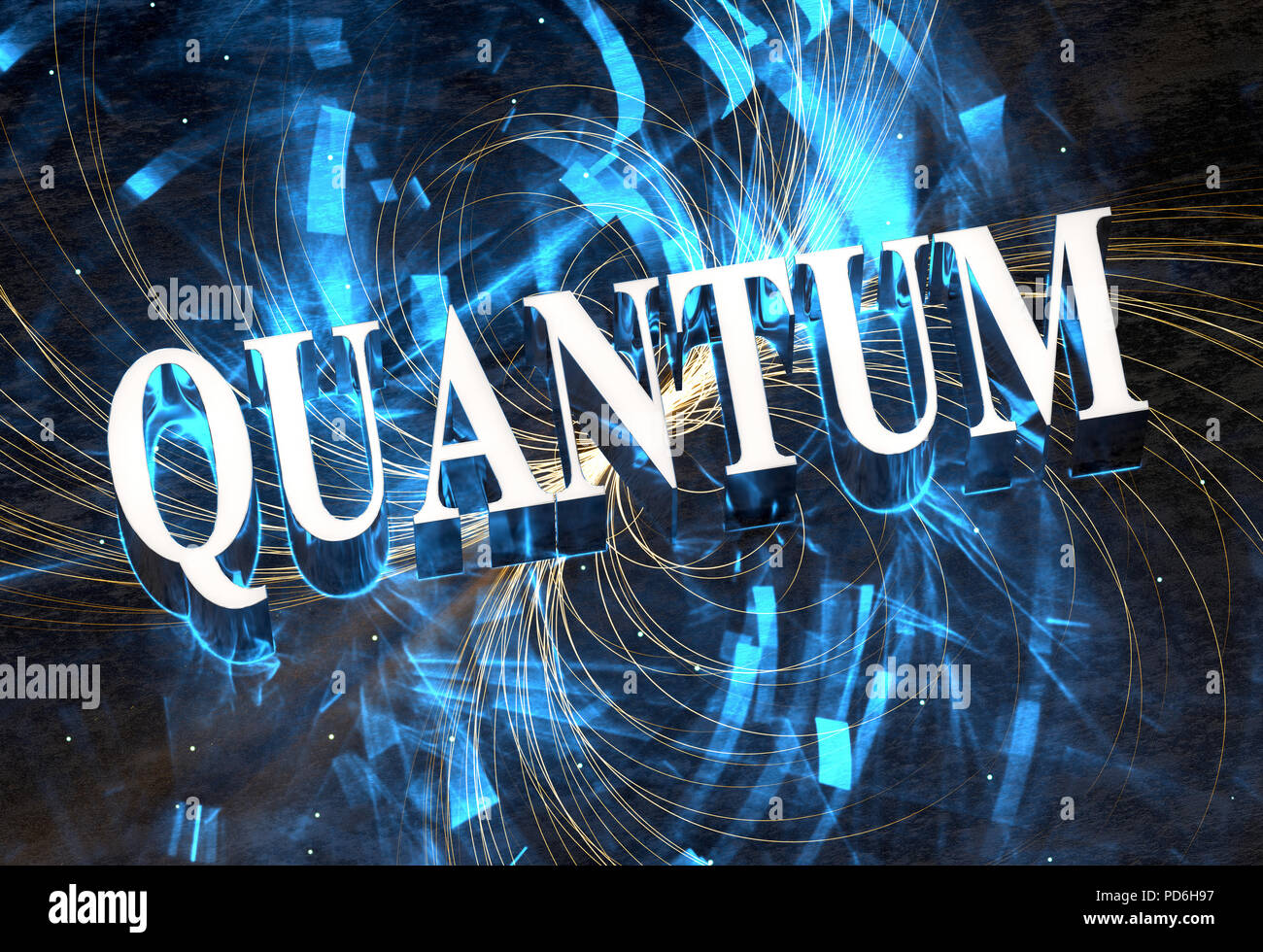 Quantum word in metal with blue caustics light effect Stock Photo - Alamy