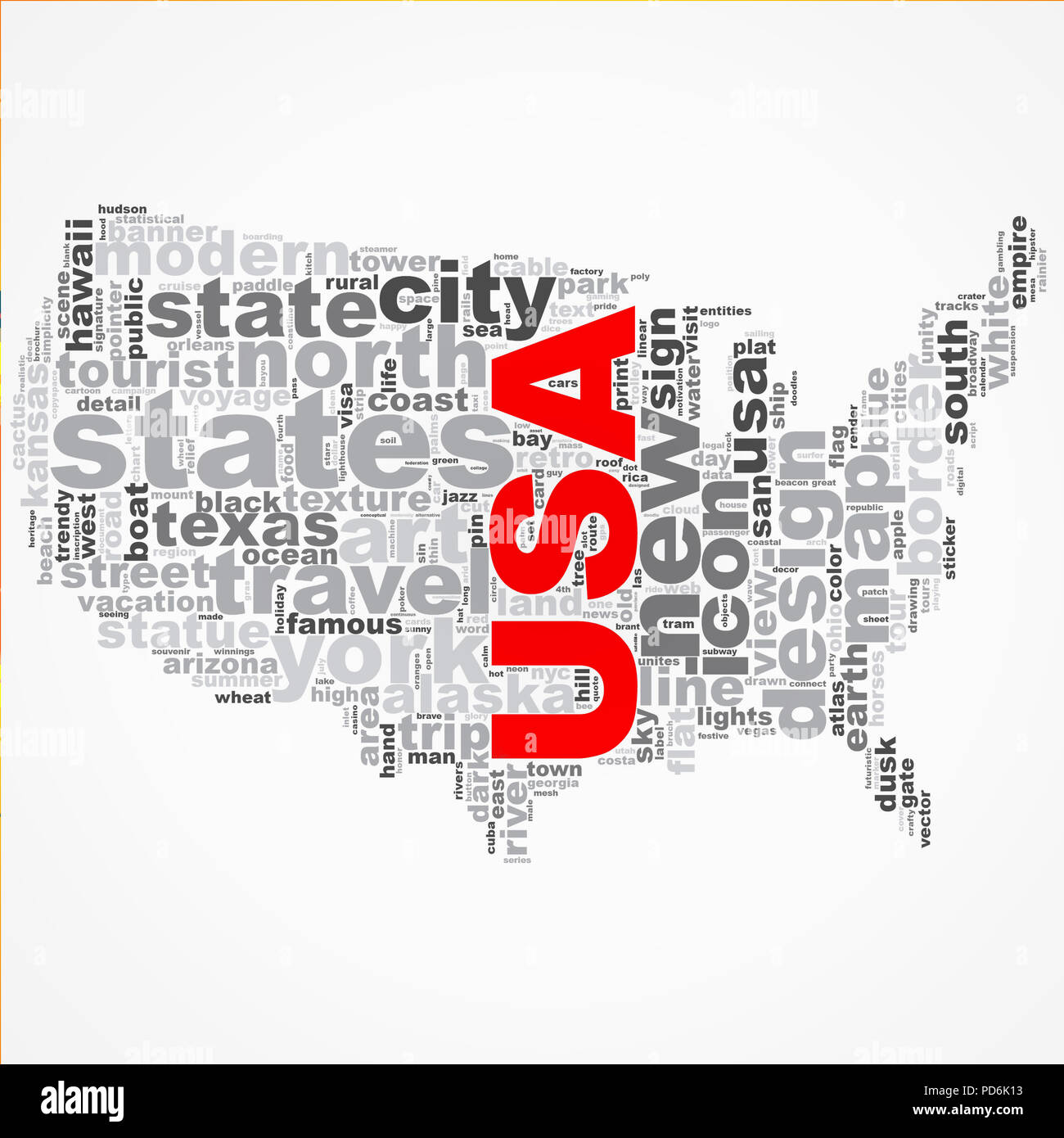 USA map word cloud design. Creative illustration of idea word lettering ...
