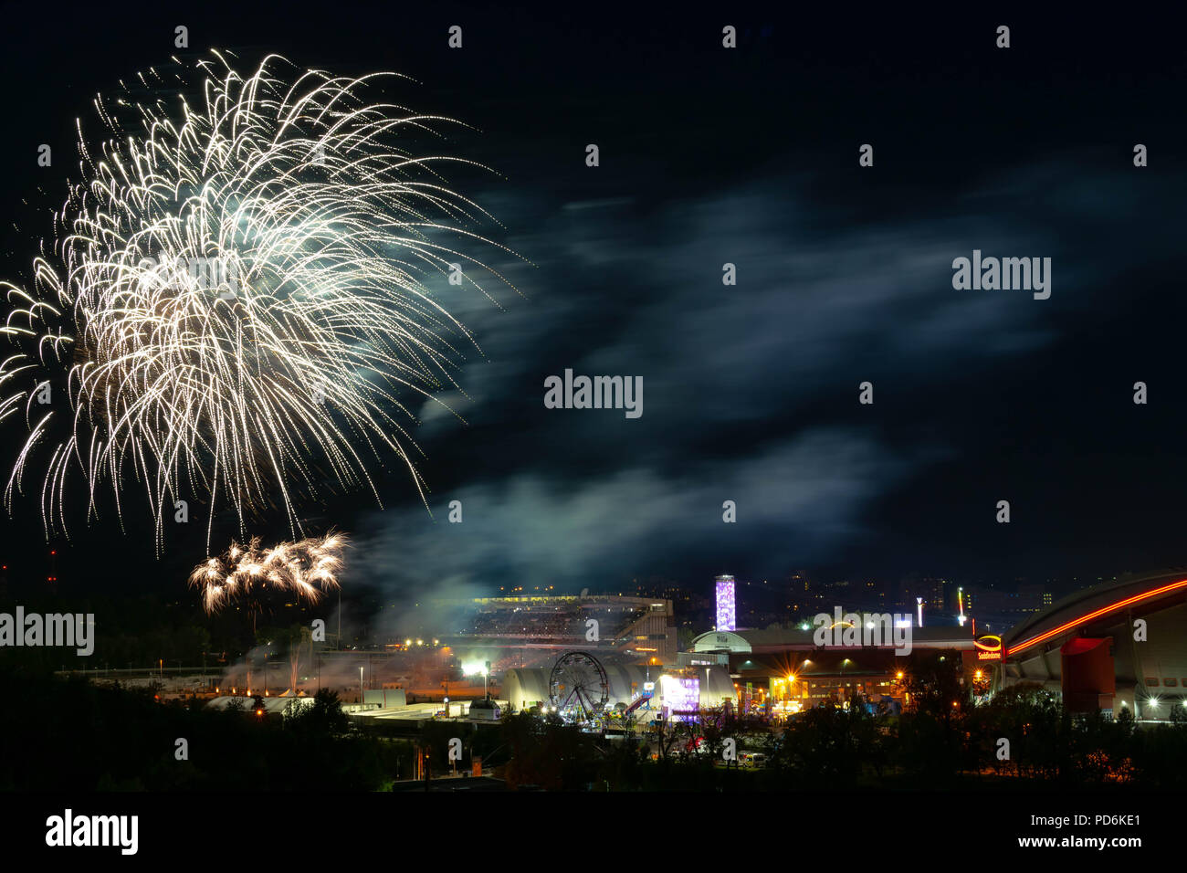 Calgary, Alberta. July 16, 2018. Fireworks explode during the Evening ...