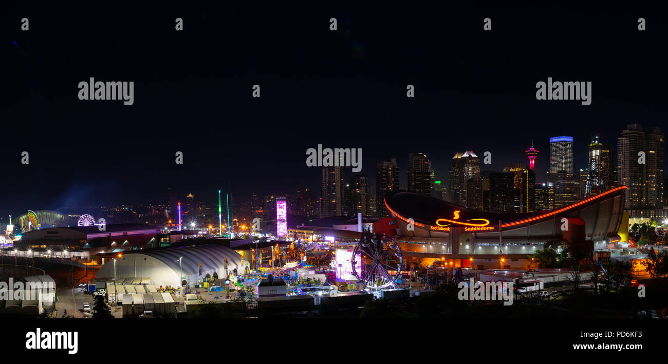 Calgary, Alberta. July 16, 2018. A view of the Stampede Grounds and the ...