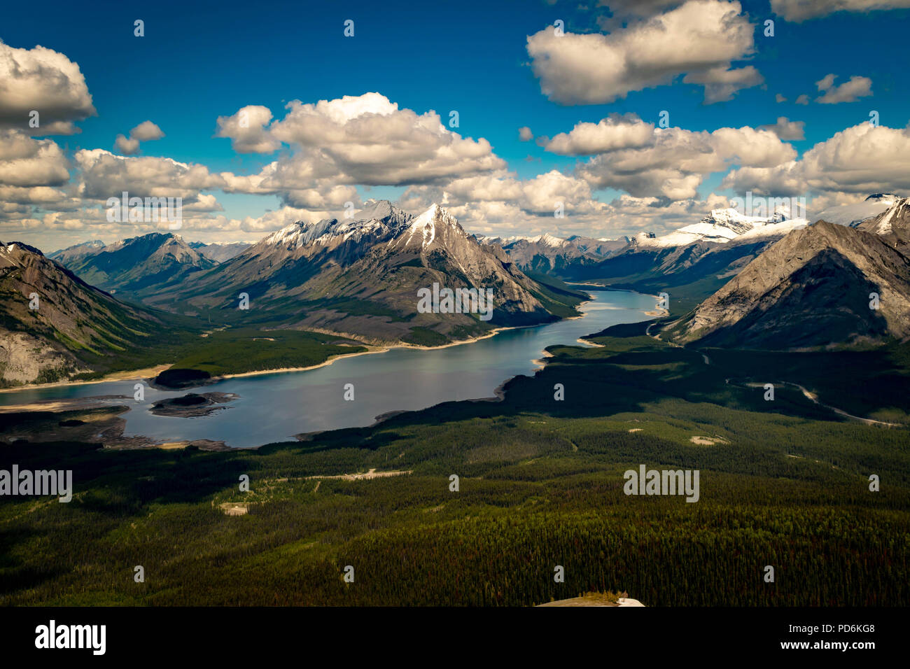 A view of Spray Lakes Reservoir from the top of Tent Ridge in ...