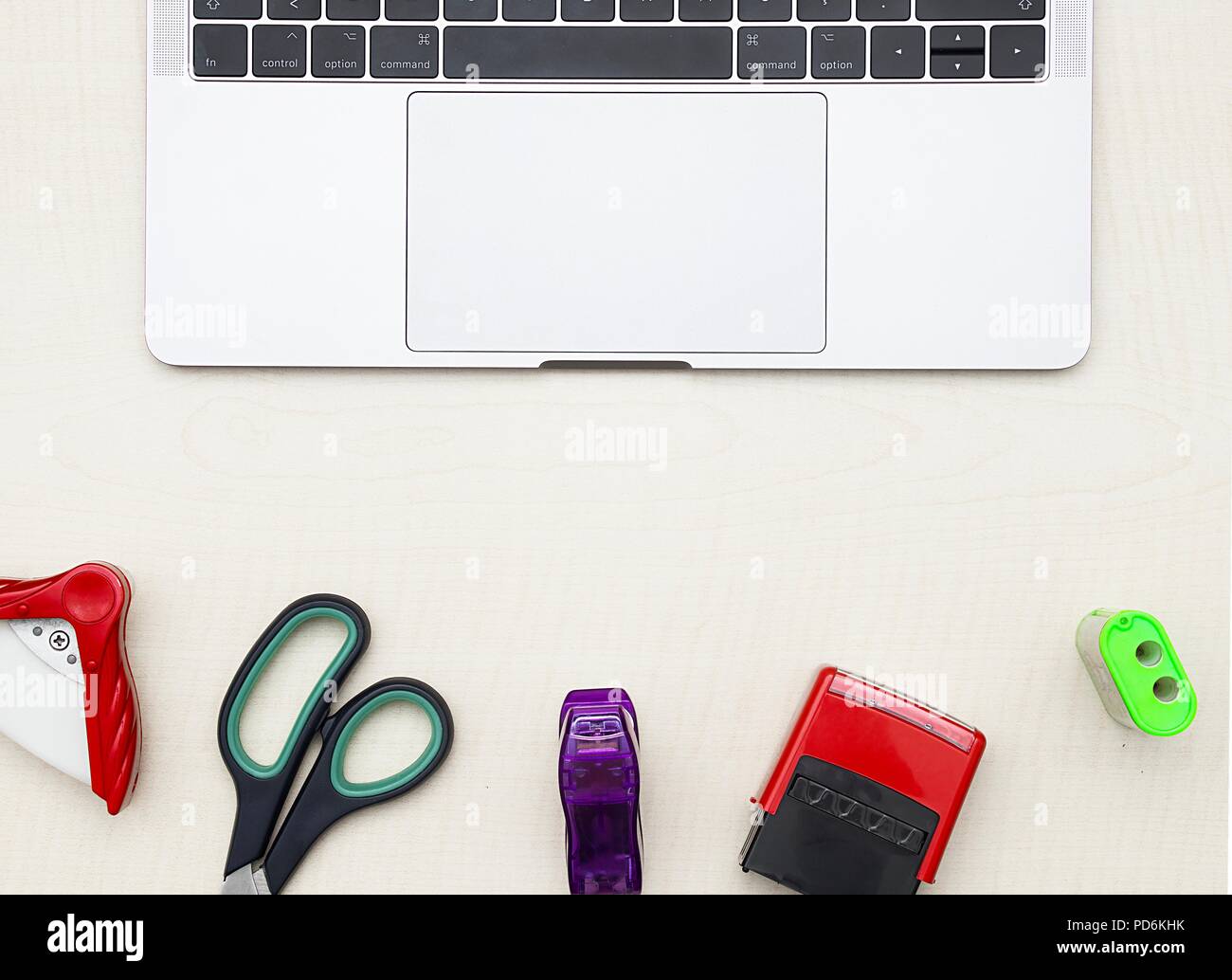 Paper-work tools of pencil, stapler, scissor, pencil sharpener and ...