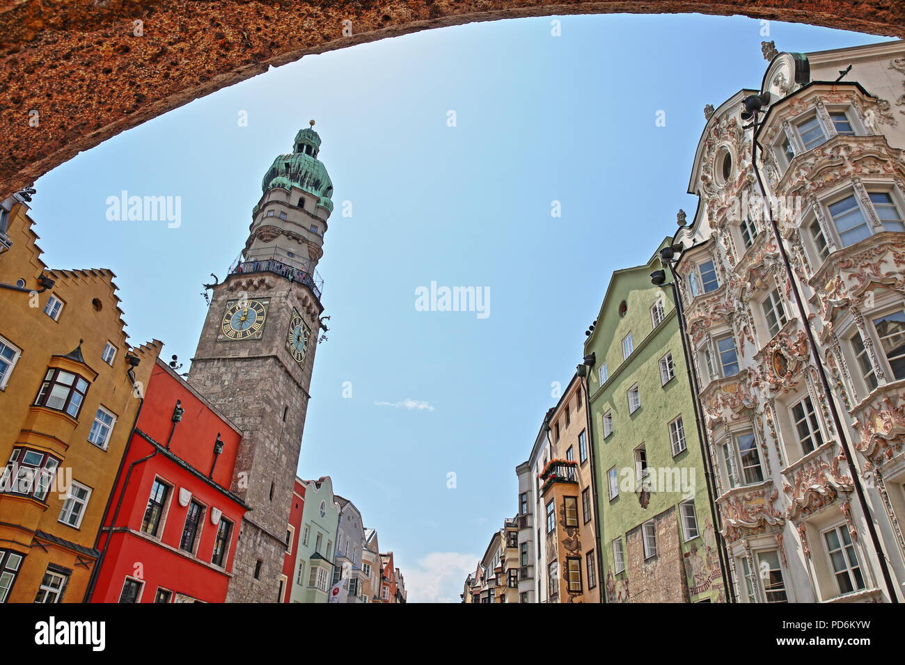 INNSBRUCK, AUSTRIA - JULY 3, 2018: The Stadtturm City Tower, located in ...