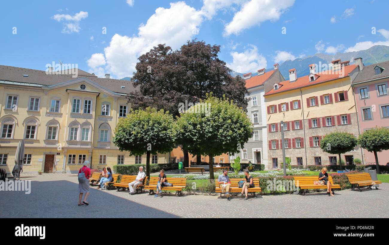 INNSBRUCK, AUSTRIA - JULY 2, 2018: Domplatz (located in the historic ...