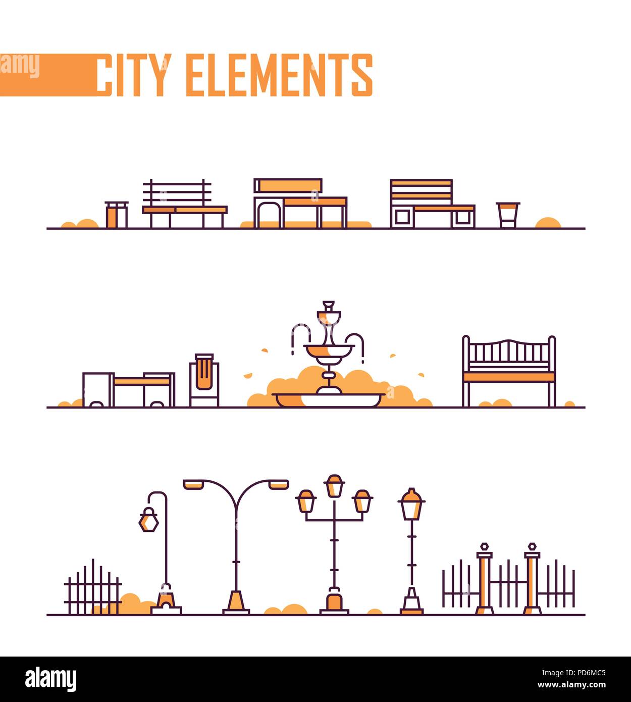Set of city park elements - modern vector isolated objects Stock Vector ...