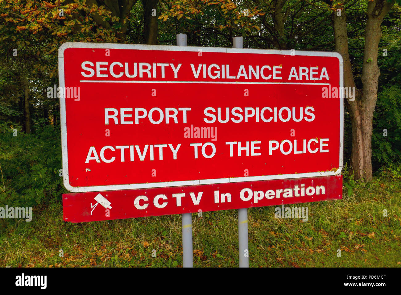 Red warning sign, CCTV, Catterick Garrison, North Yorkshire, England ...