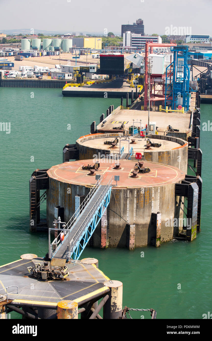 Mooring jetties for cross channel ferries in Portsmouth harbour, UK ...