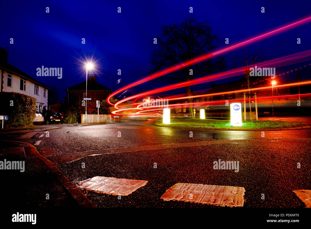 High sided van takes a roundabout during a long exposure Stock Photo ...