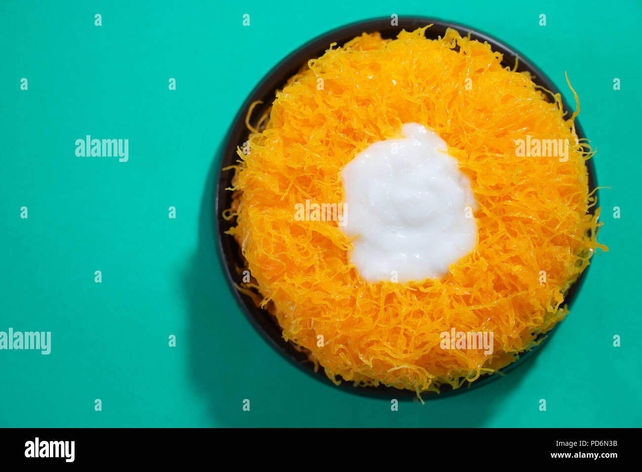Top view Gold Egg Yolk Thread Cakes, or 'Cake Foi Tong" Thai cake ...